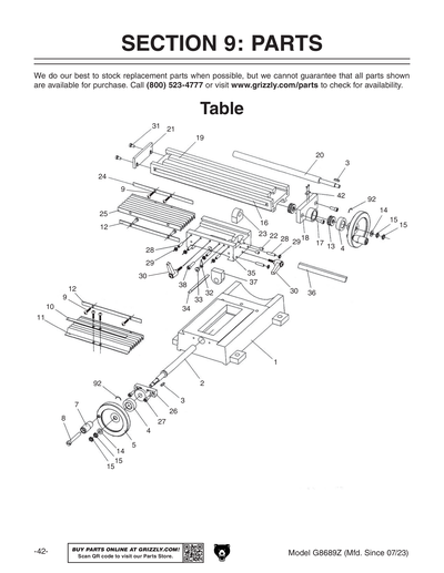 Parts for G8689Z 4" x 16" Mini Milling Machine - Grizzly Industrial, Inc.