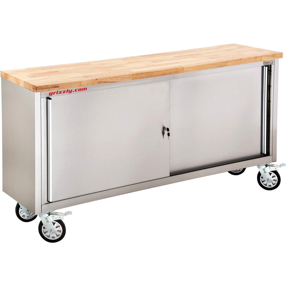 72" 2-Door Stainless Steel Industrial Tool Cabinet - Grizzly Industrial