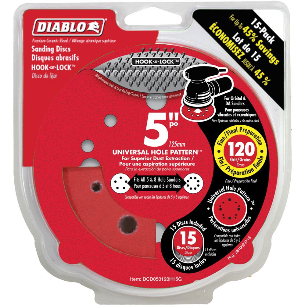 Diablo T33522 - 5" 120 Grit (Fine) ROS Hook & Lock™ Discs 15 Pk ...