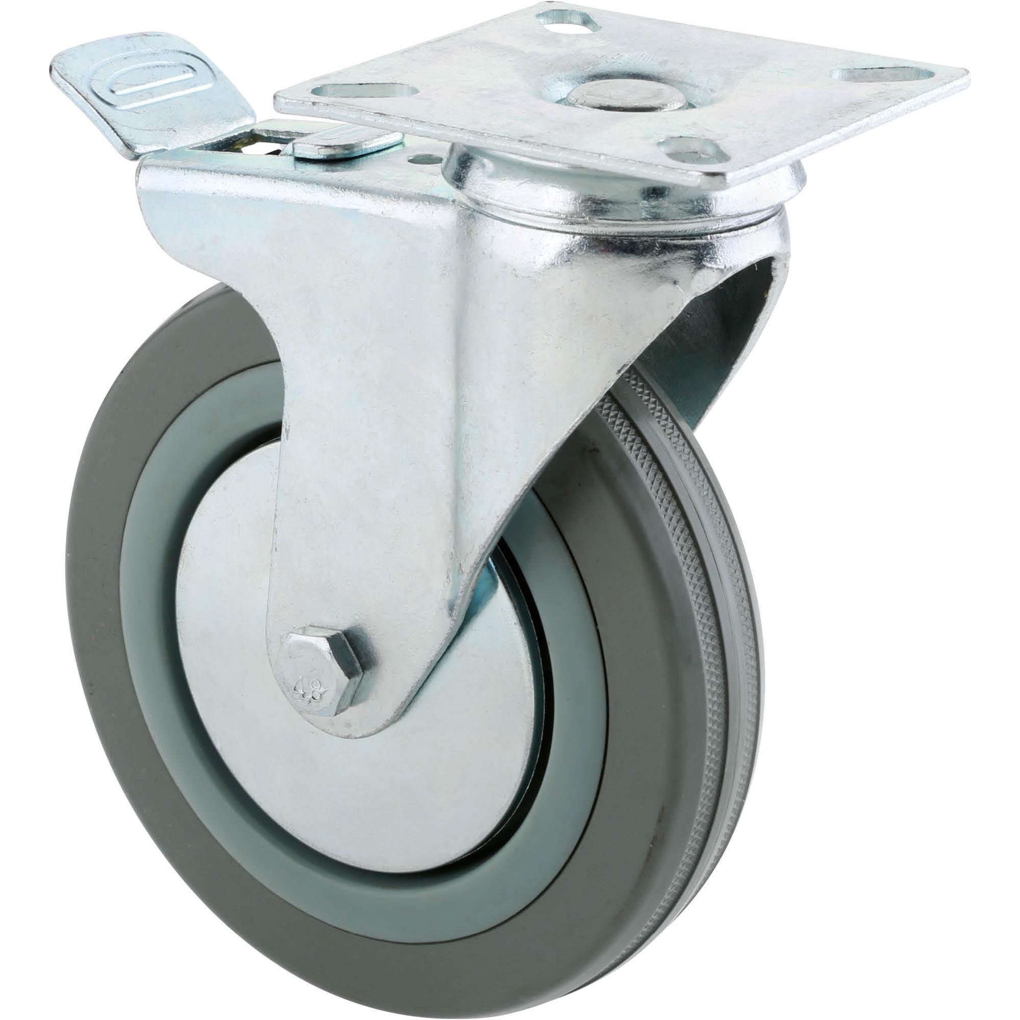 5" Gray Rubber Swivel Caster w/ Double Brake - Grizzly Industrial